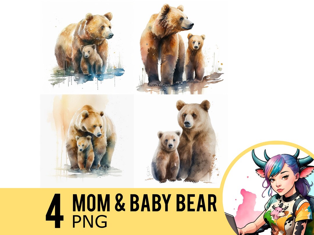 Mom and Baby Bear Watercolour PNG Clipart, Brown Bear Watercolor PNG ...