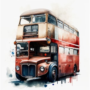 Red Bus Watercolor PNG Clipart, London Bus Portrait PNG Watercolour ...