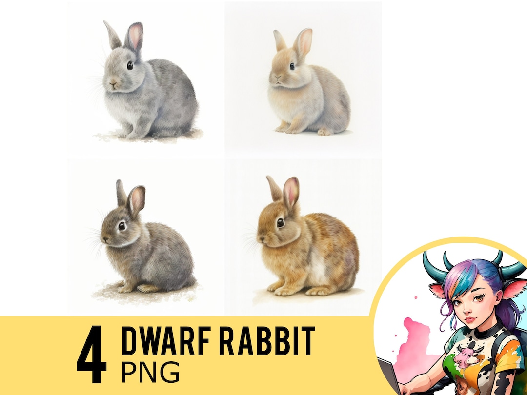 Netherland Dwarf Rabbit Watercolor PNG Clipart, Bunny Portrait ...