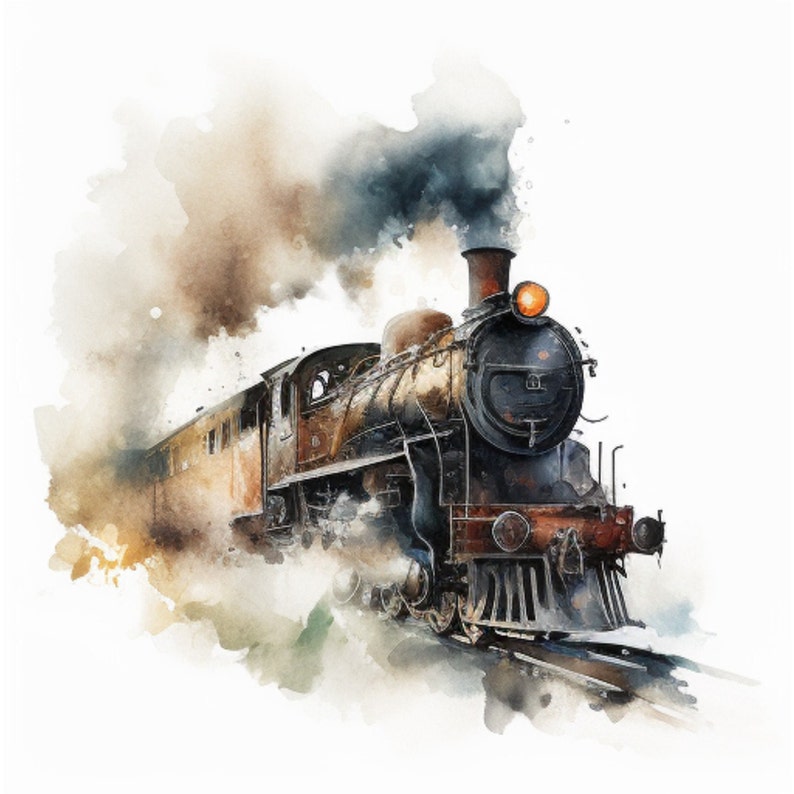 Steam Train Watercolor PNG Clipart Locomotive Portrait PNG - Etsy
