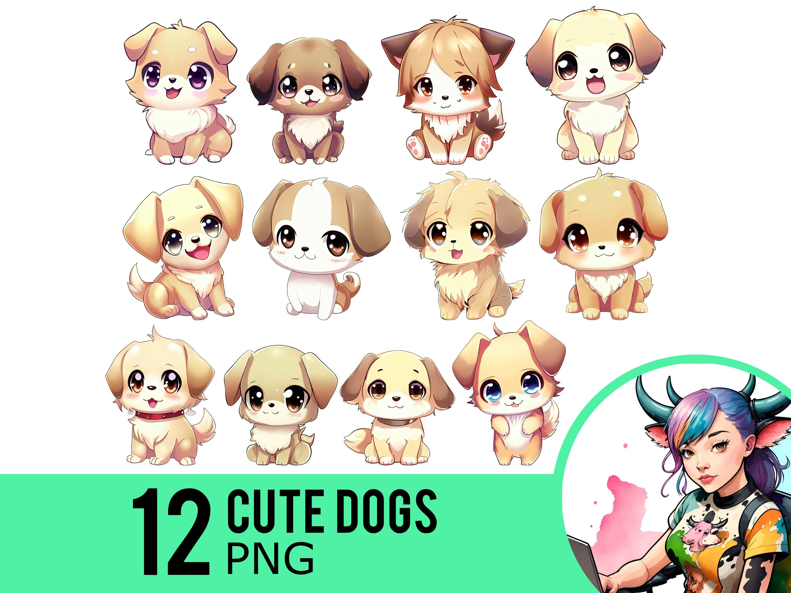 Cute Dog Clipart PNG Kawaii Dogs Clip Art Anime Puppy - Etsy