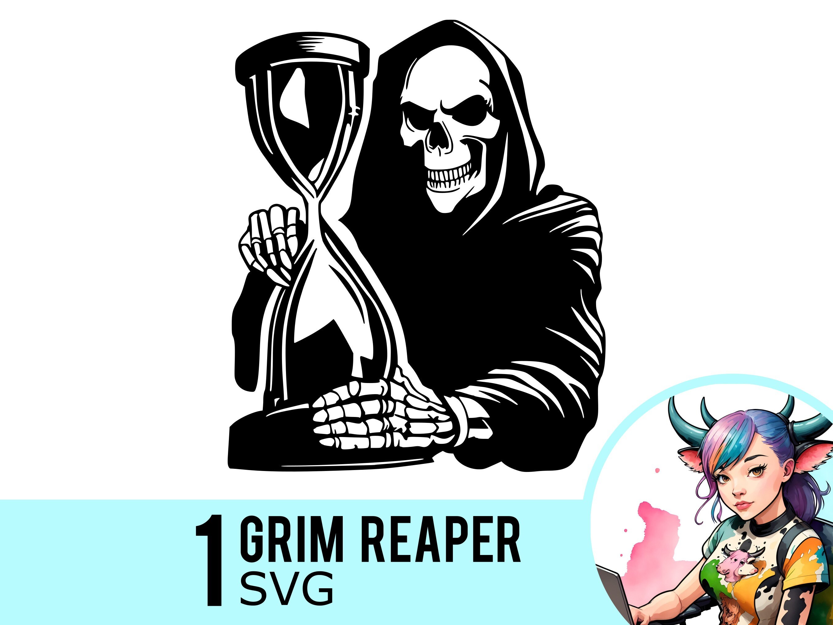 Grim Reaper SVG Clipart, Grim Reaper Hourglass Svg, Afterlife Death ...