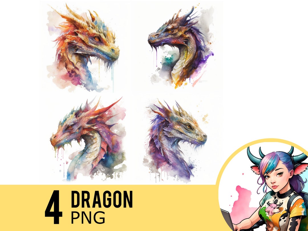 Dragon Watercolour PNG Clipart, Dragon Portrait Watercolor PNG, Instant ...
