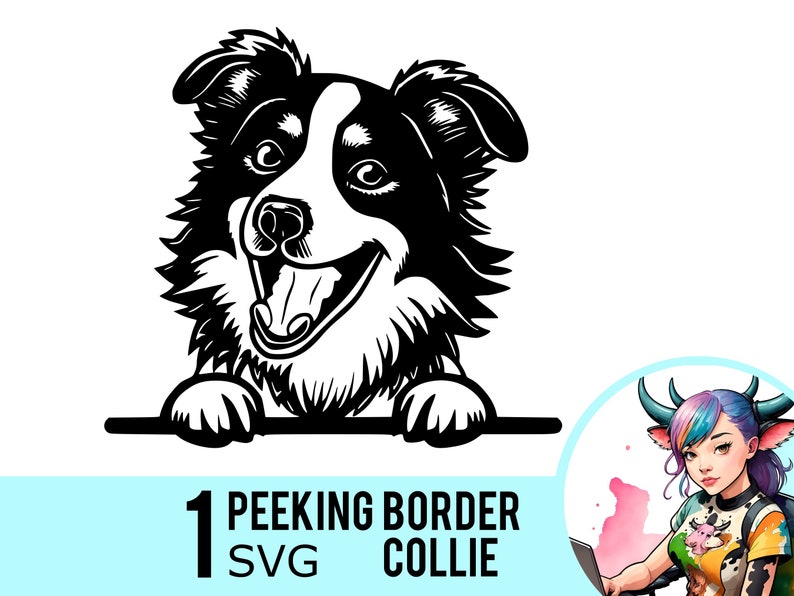 Peeking Border Collie SVG Clipart Peeking Border Collie Face - Etsy