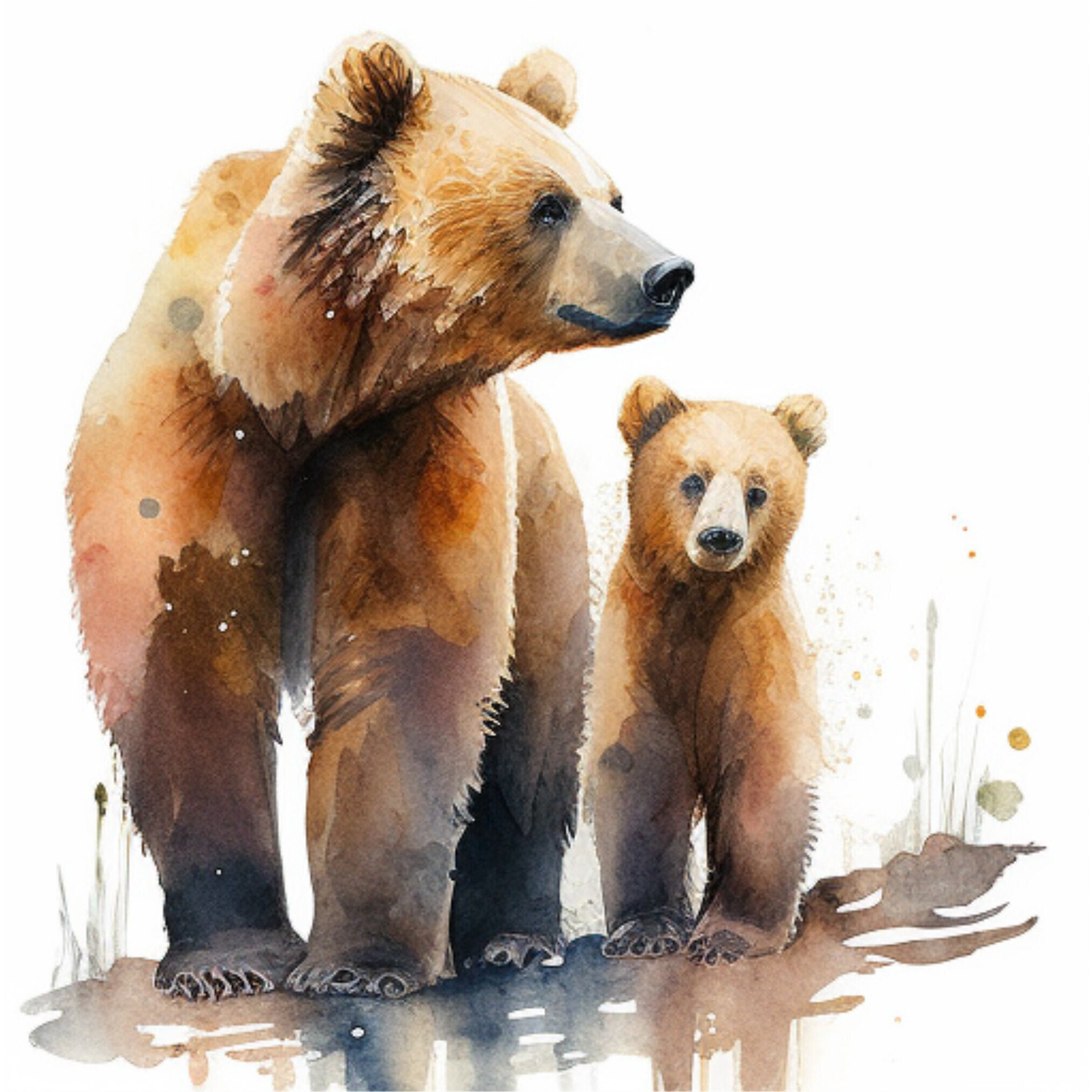 Mom and Baby Bear Watercolour PNG Clipart Brown Bear - Etsy