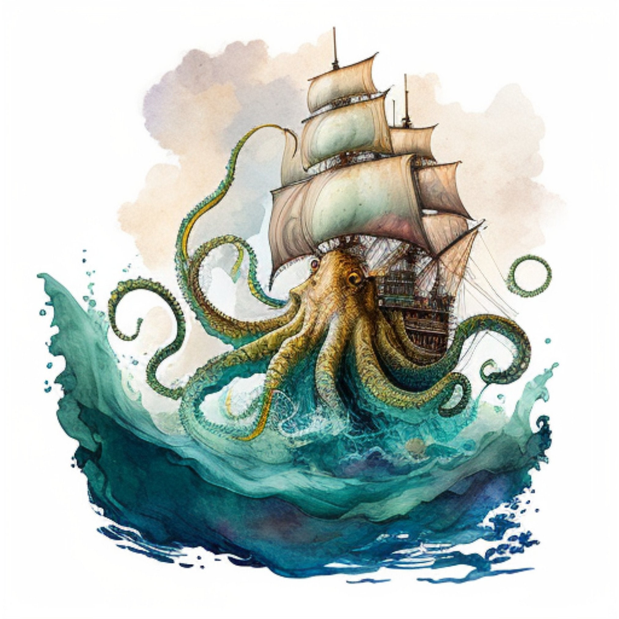 Kraken Watercolor PNG Clipart Kraken Portrait Watercolour - Etsy