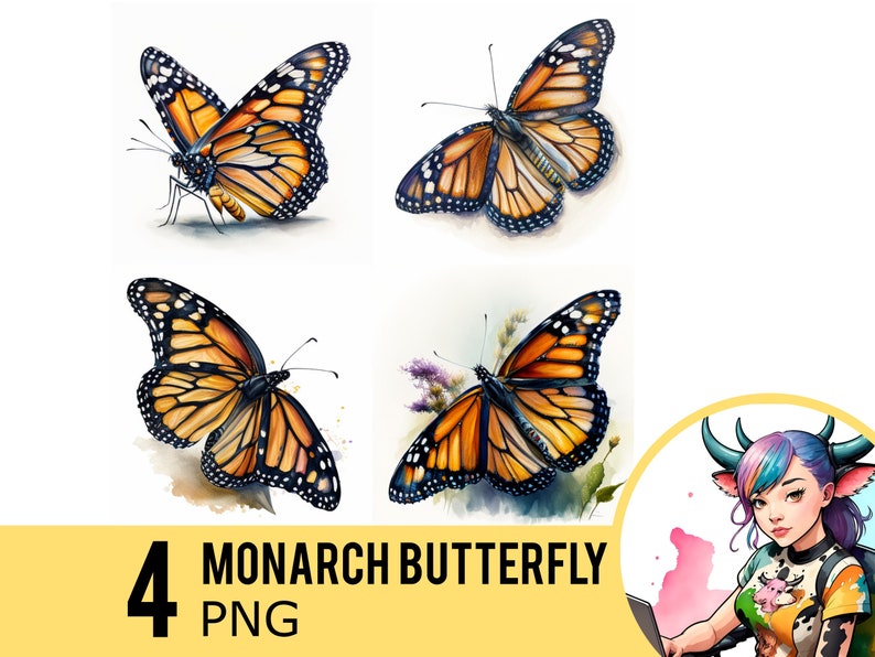 Monarch Butterfly Watercolor PNG Clipart Butterfly Portrait - Etsy