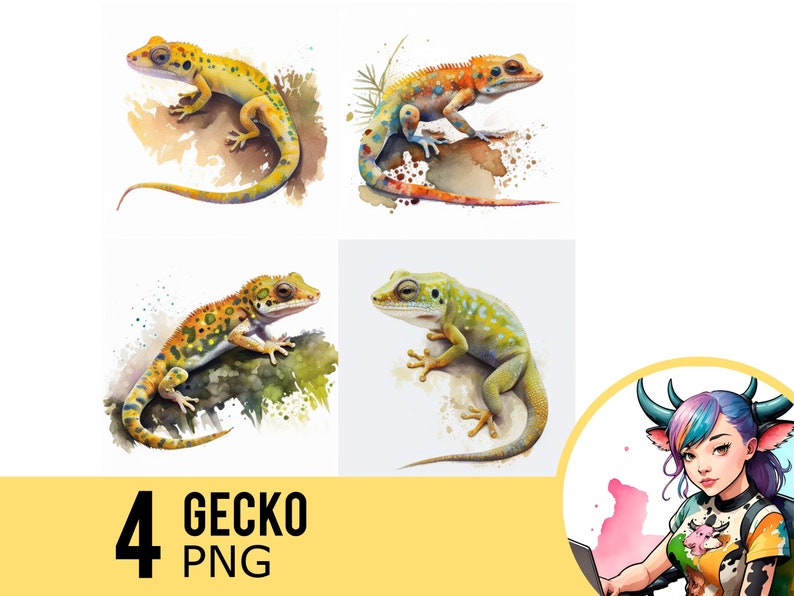 Gecko Watercolor PNG Clipart Lizard Portrait PNG Watercolour - Etsy