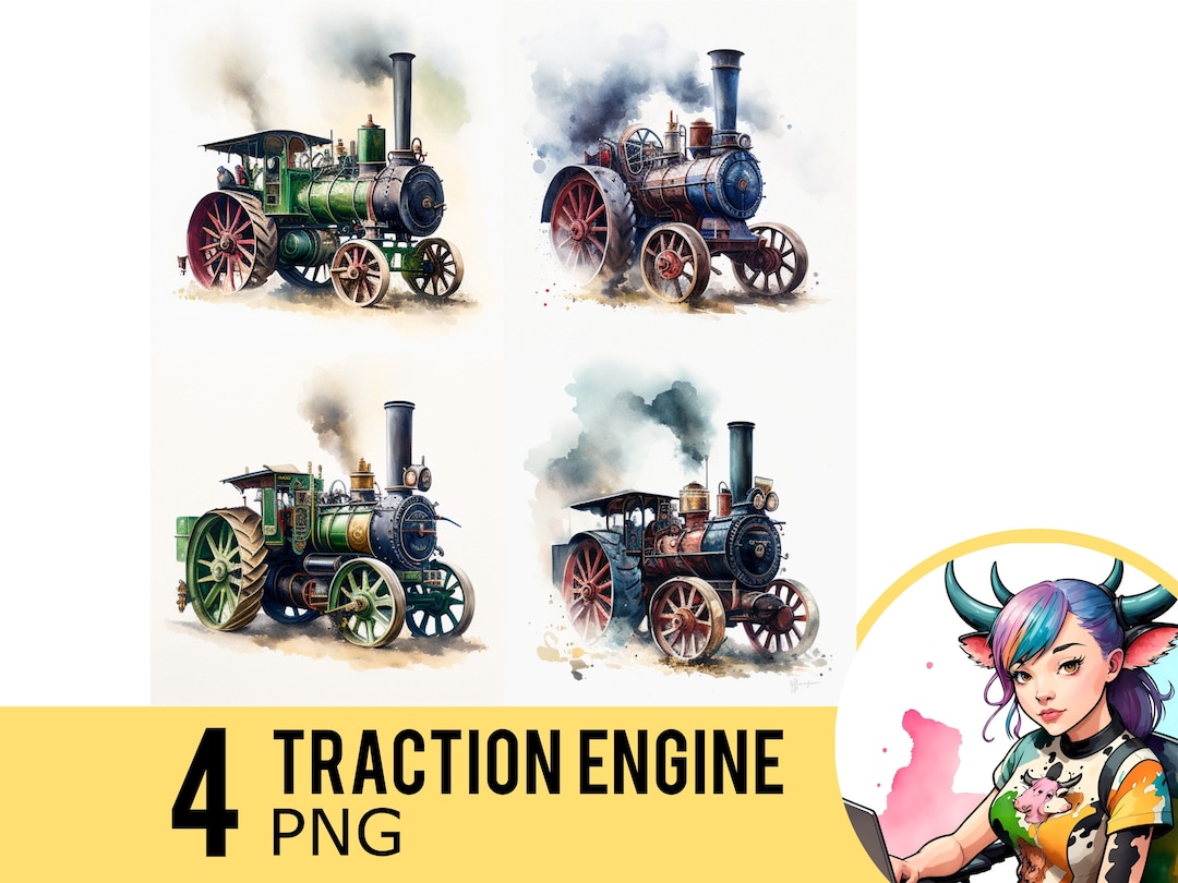 Traction Engine Watercolor PNG Clipart, Steam Tractor Portrait ...
