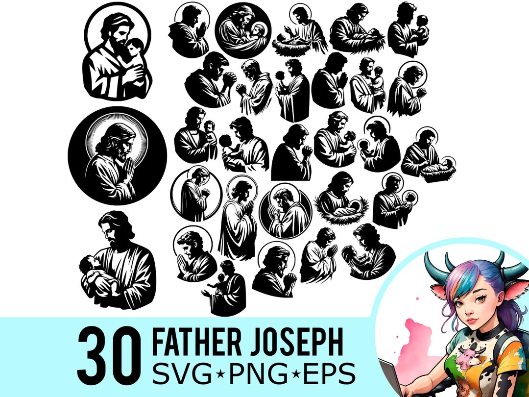 Father Joseph SVG Bundle: Praying Silhouette, Baby Jesus (digital ...