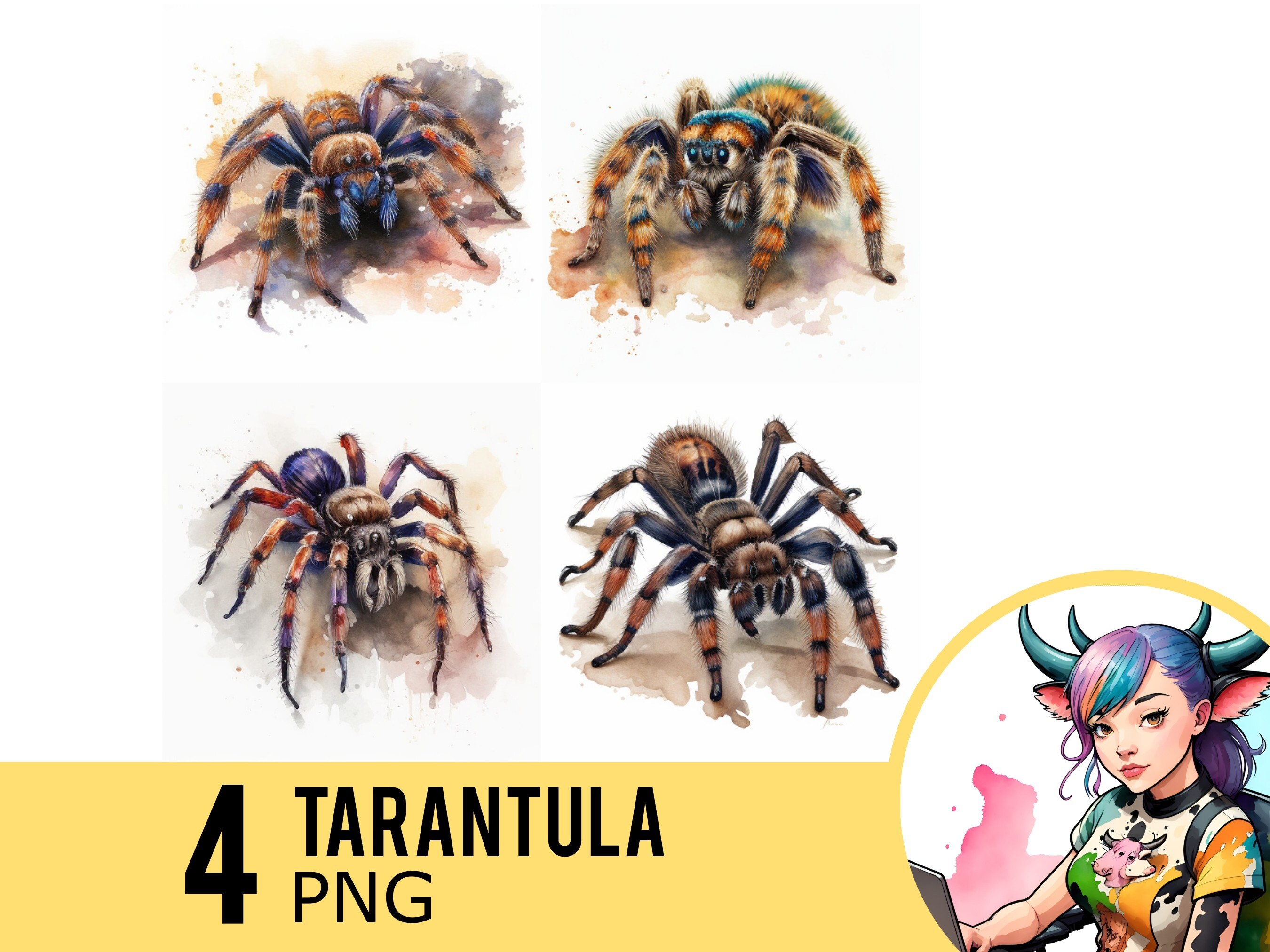 Tarantula Watercolor PNG Clipart Spider Portrait PNG - Etsy