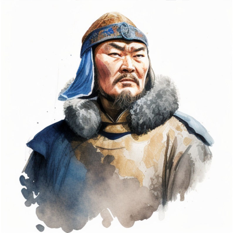 Genghis Khan Watercolor PNG Clipart Chinggis Khan Portrait - Etsy