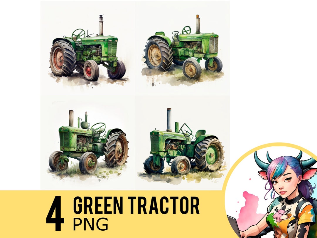 Green Tractor Watercolor PNG Clipart, Farm Tractor Watercolour PNG ...