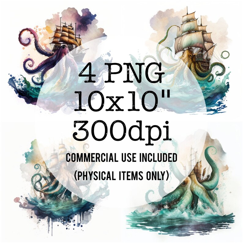 Kraken Watercolor PNG Clipart Kraken Portrait Watercolour - Etsy