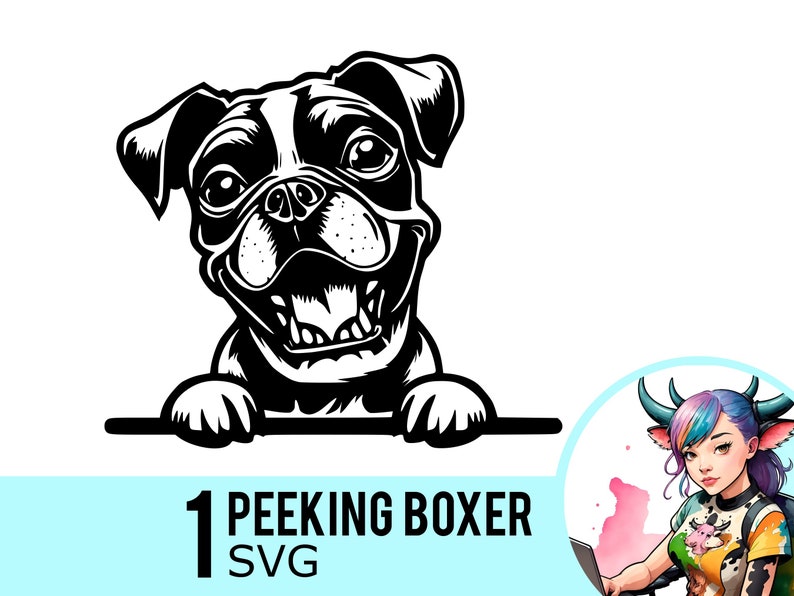 Peeking Boxer Dog SVG Clipart: Vector Cut File (instant Download ...