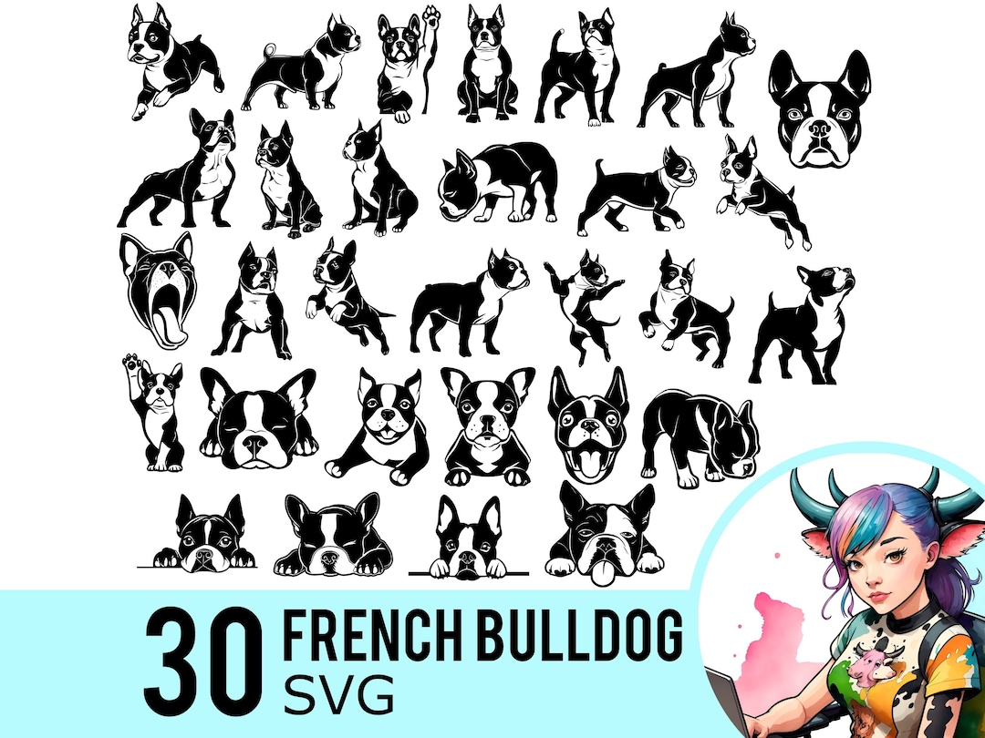 French Bulldog SVG Clipart, Dog Silhouette, Pitbull Svg Template, Pet ...