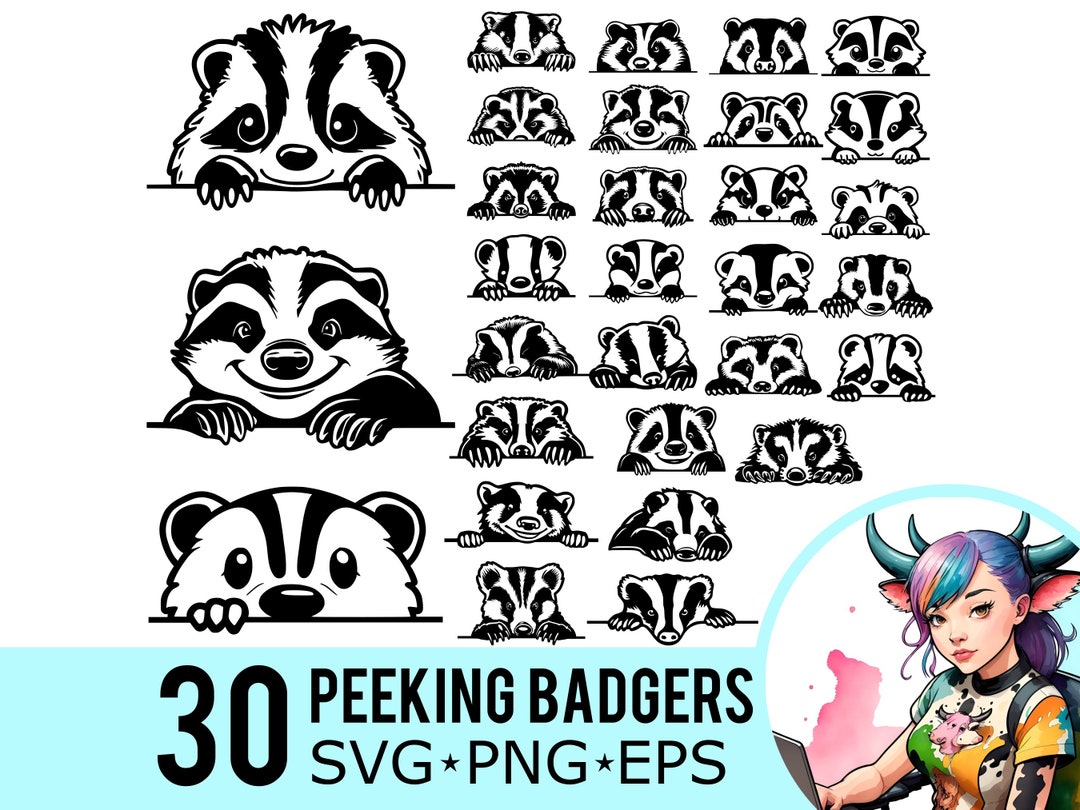 Peeking Badger SVG PNG EPS Clipart, Cute Badgers Face Silhouette ...