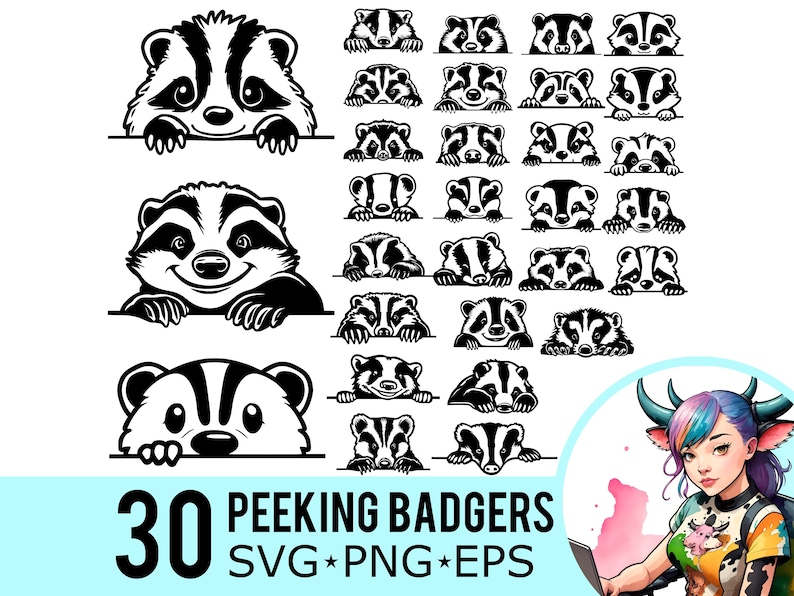 Peeking Badger SVG PNG EPS Clipart, Cute Badgers Face Silhouette ...