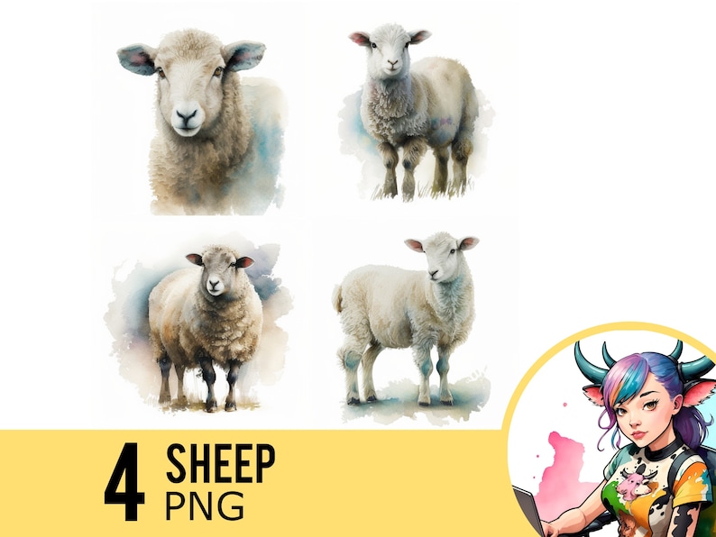 Sheep Watercolor PNG Clipart Lamb Portrait PNG Watercolour - Etsy