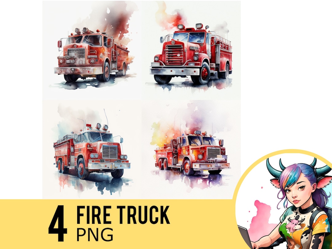 Fire Truck Watercolor PNG Clipart, Fire Truck Watercolour PNG, Instant ...