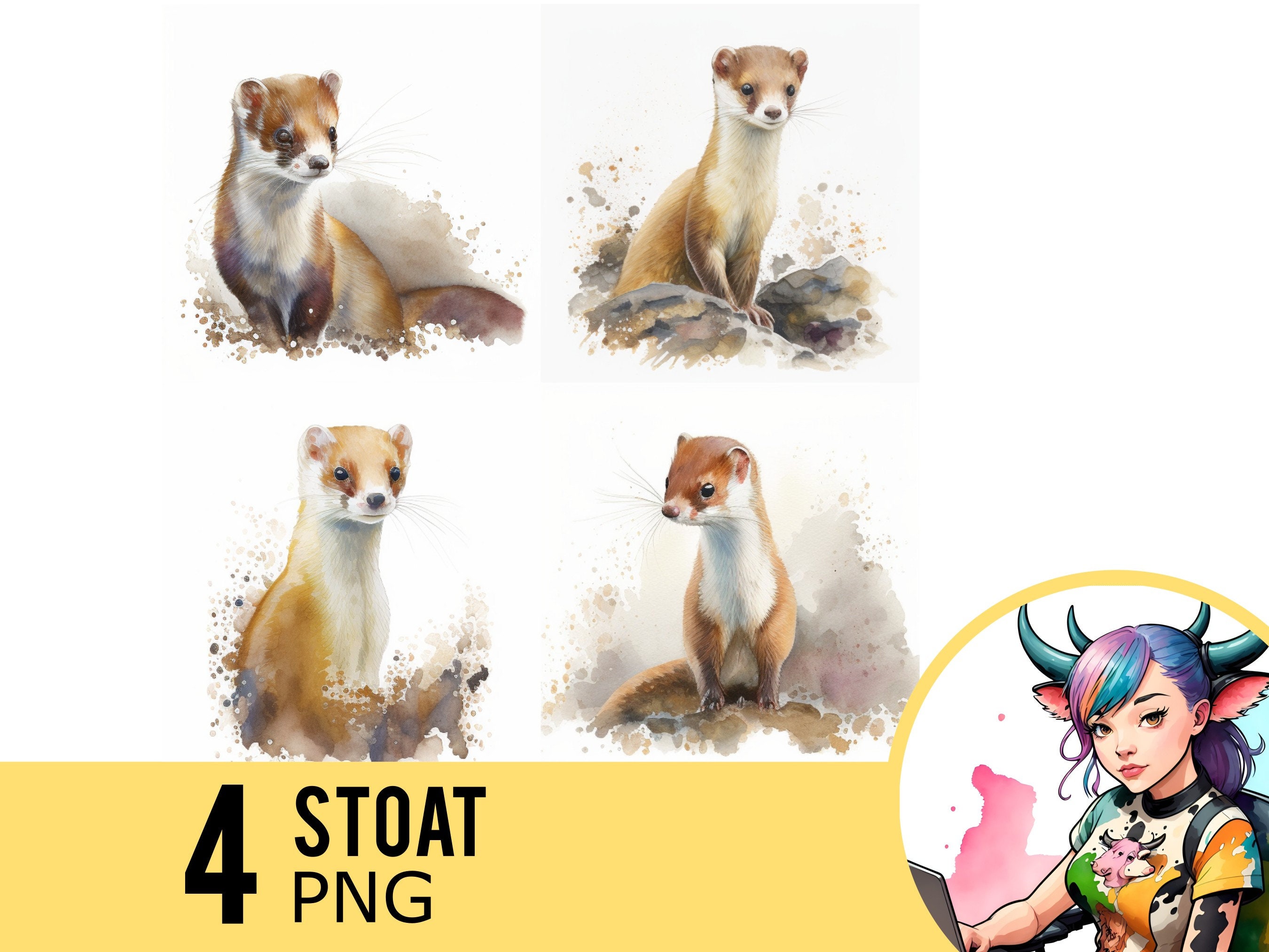 Stoat Watercolor PNG Clipart Stoat PNG Watercolour Instant - Etsy Australia