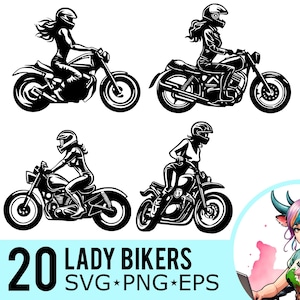 Lady Biker SVG PNG EPS Clipart, Motorbike Silhouette, Woman Motorcycle ...