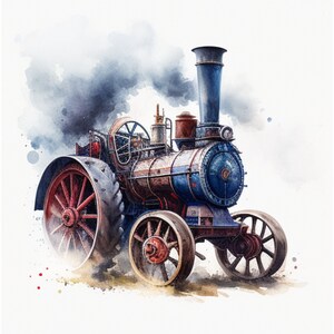Watercolor Traction Engine Clipart: Steam Tractor 4 PNG Images (digital ...