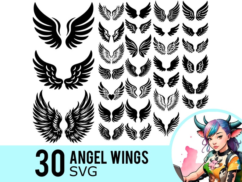 Alas de ángel SVG: Paquete de 30 archivos vectoriales (descarga digital ...