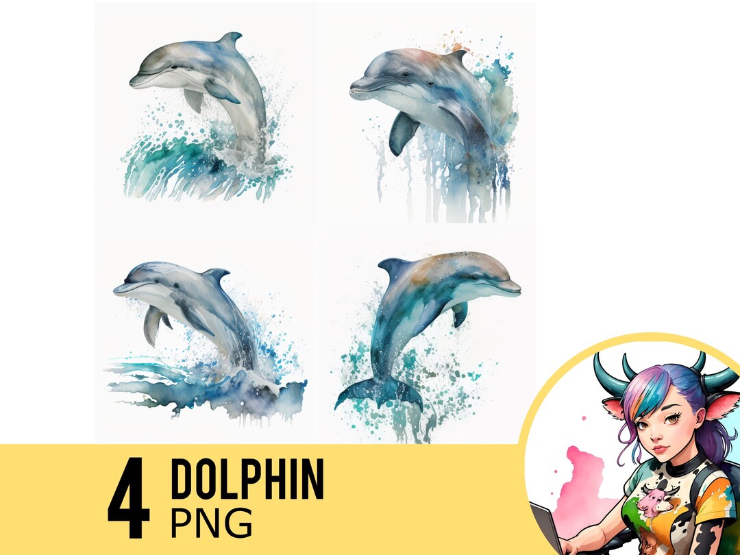 Dolphin Watercolor PNG Clipart, Dolphin Portrait PNG Watercolour ...