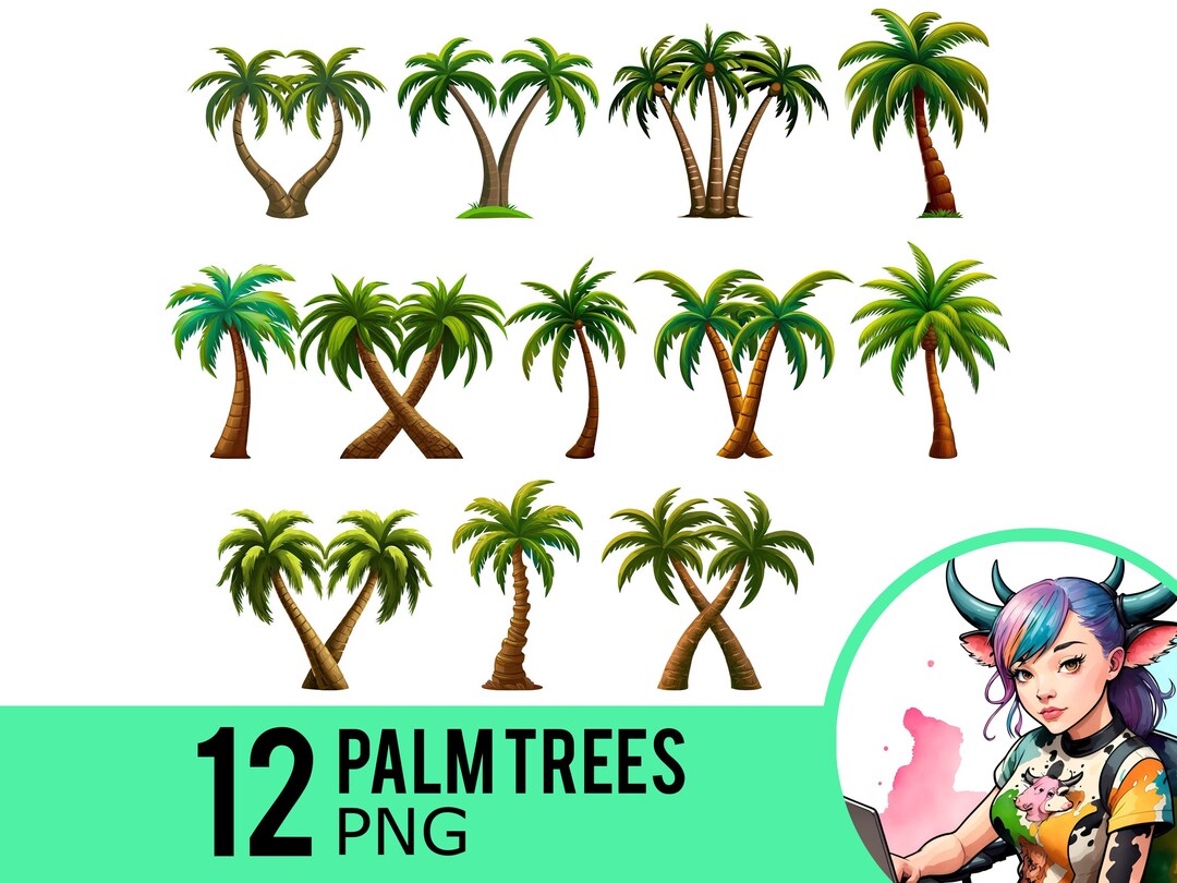 Palm Tree Clipart: Summer Beach Graphics, 12 PNG Images (digital ...