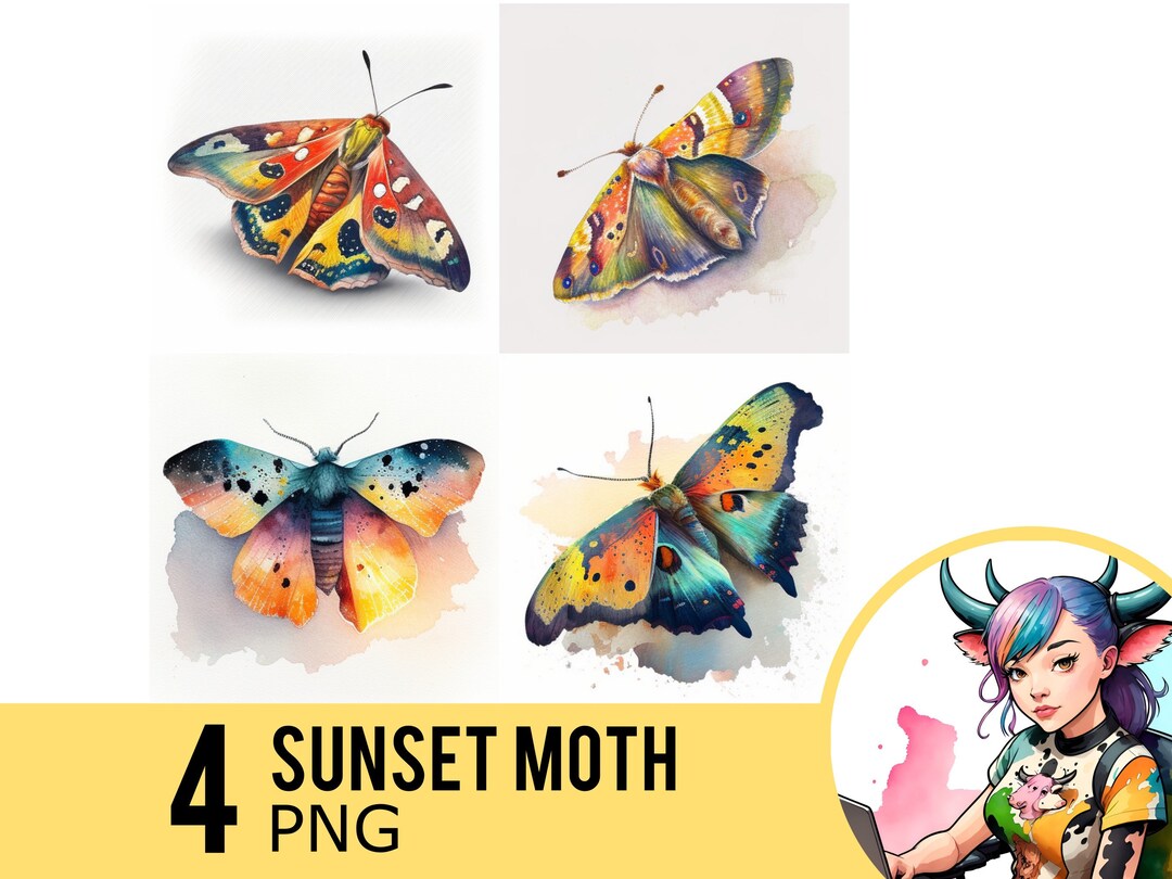 Sunset Moth Watercolor PNG Clipart Moth Portrait Watercolour - Etsy New ...
