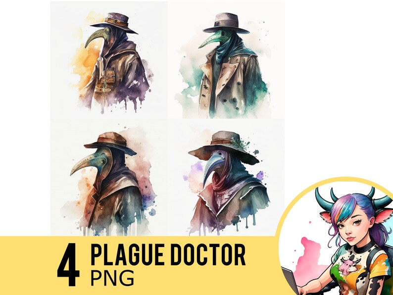 Plague Doctor Watercolor PNG Clipart Physician Portrait - Etsy