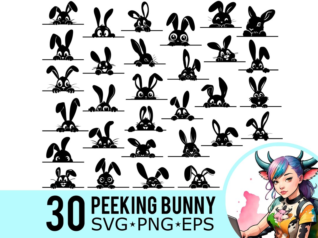Peeking Bunny SVG PNG EPS Clipart, Peeking Rabbit Silhouette, Peeking ...