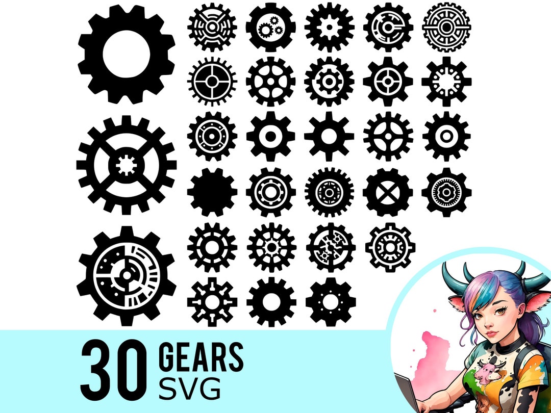Gears SVG Clipart, Machine Gear Shape Silhouette, Metal Cogs Template ...
