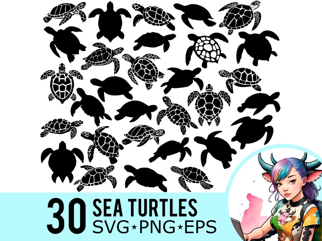 Turtle SVG PNG EPS Clipart, Sea Turtles Silhouette, Tortoise Template ...