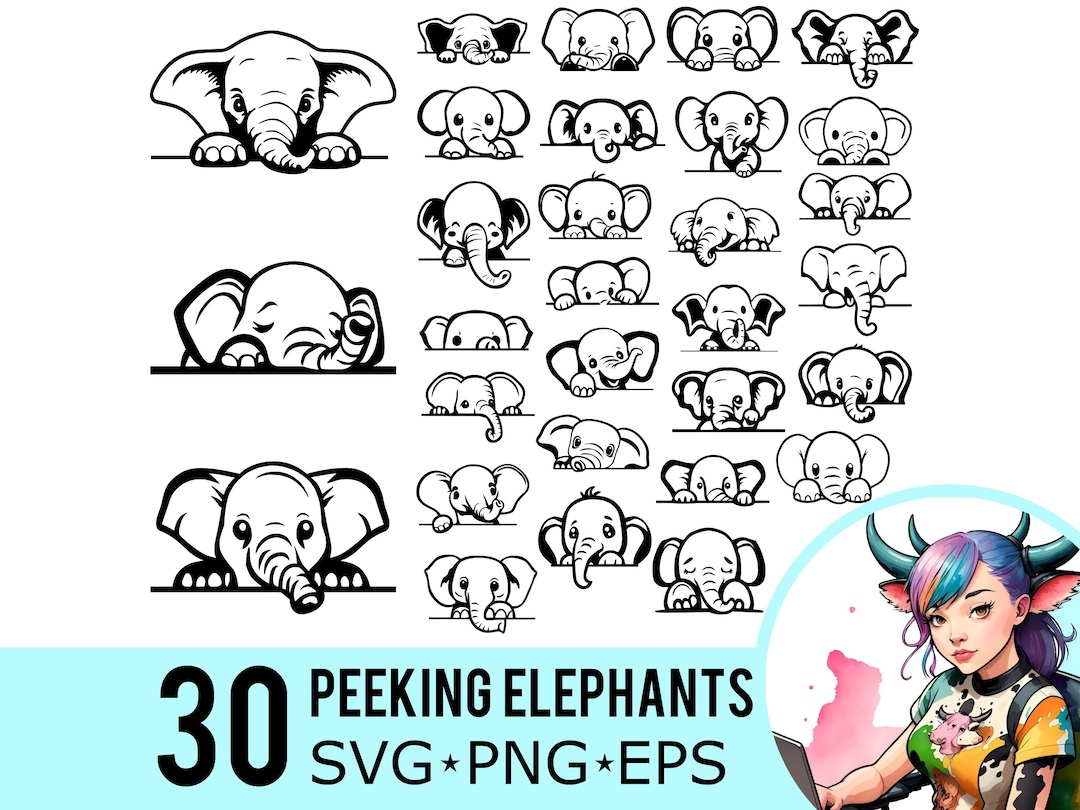 Peeking Elephant SVG PNG EPS Clipart, Elephants Face Silhouette, Safari ...