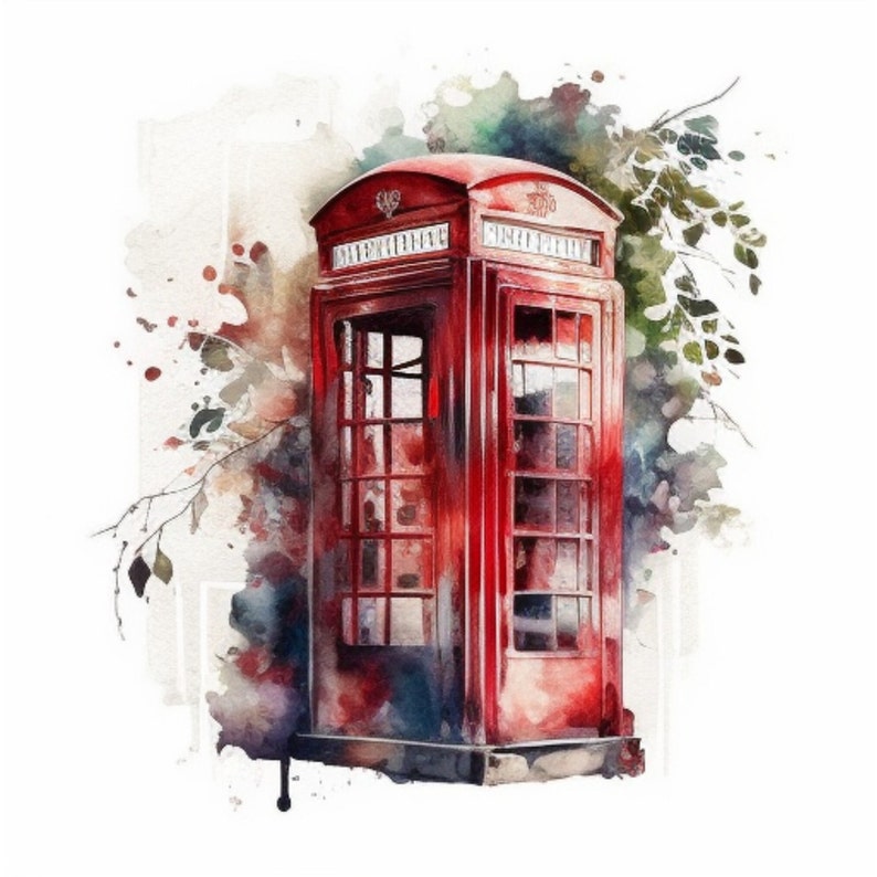 Red Telephone Box Watercolor PNG Clipart Phone Portrait PNG - Etsy