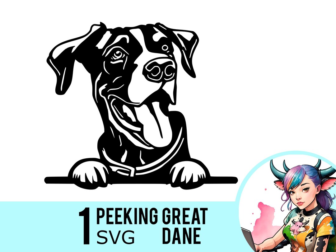 Peeking Great Dane SVG Clipart, Peeking Great Dane Face, Dog Portrait ...