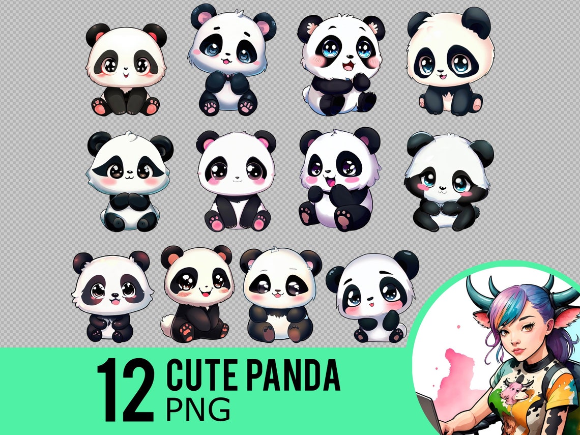 Cute Panda Clipart PNG Kawaii Pandas Clip Art Anime Panda - Etsy