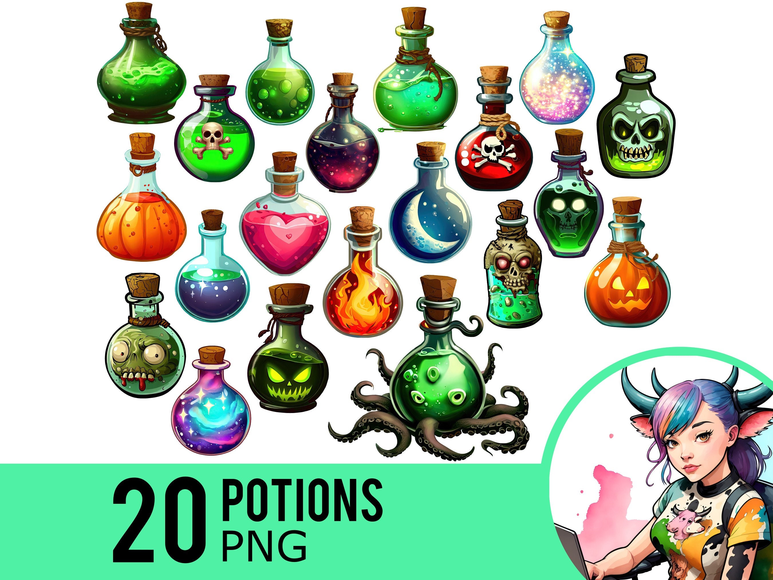 Halloween Potions Clipart PNG Fantasy Witch Magic Potion - Etsy Canada