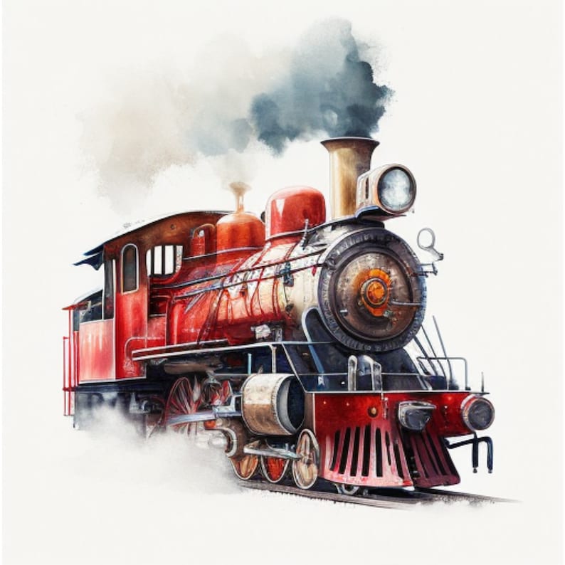 Red Steam Engine Watercolor PNG Clipart Locomotive Portrait - Etsy