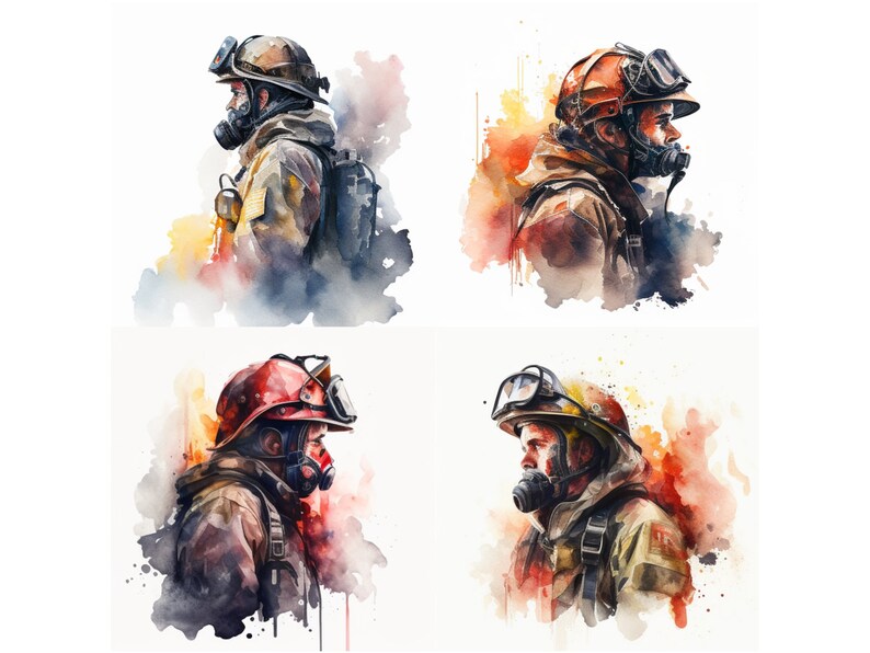 Firefighter Watercolor PNG Clipart Fireman Portrait PNG - Etsy
