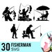 Fishing SVG Clipart: 30 Fisherman Silhouette Templates (instant ...