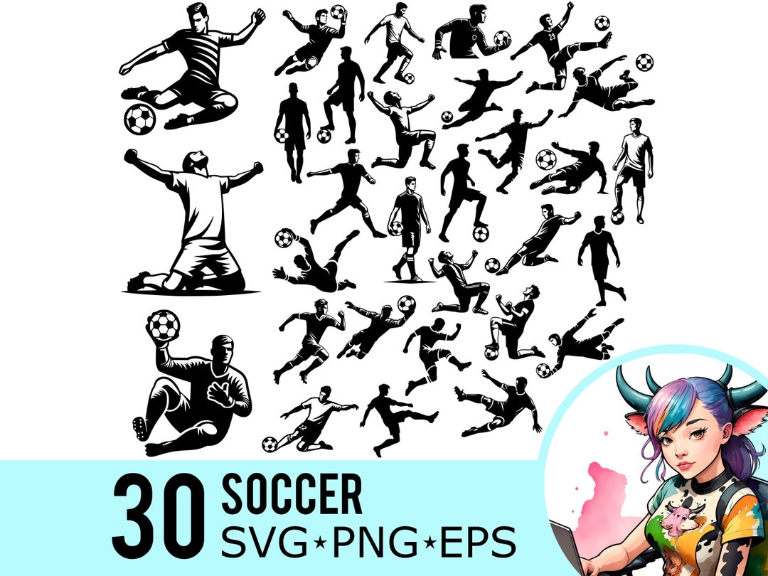 Soccer Player Silhouette: 30 Sport Cut Files (SVG PNG EPS) - Etsy