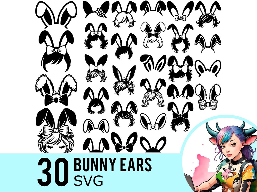 Bunny Ears SVG Clipart, Easter Rabbit Silhouette, Cosplay Bunnies ...
