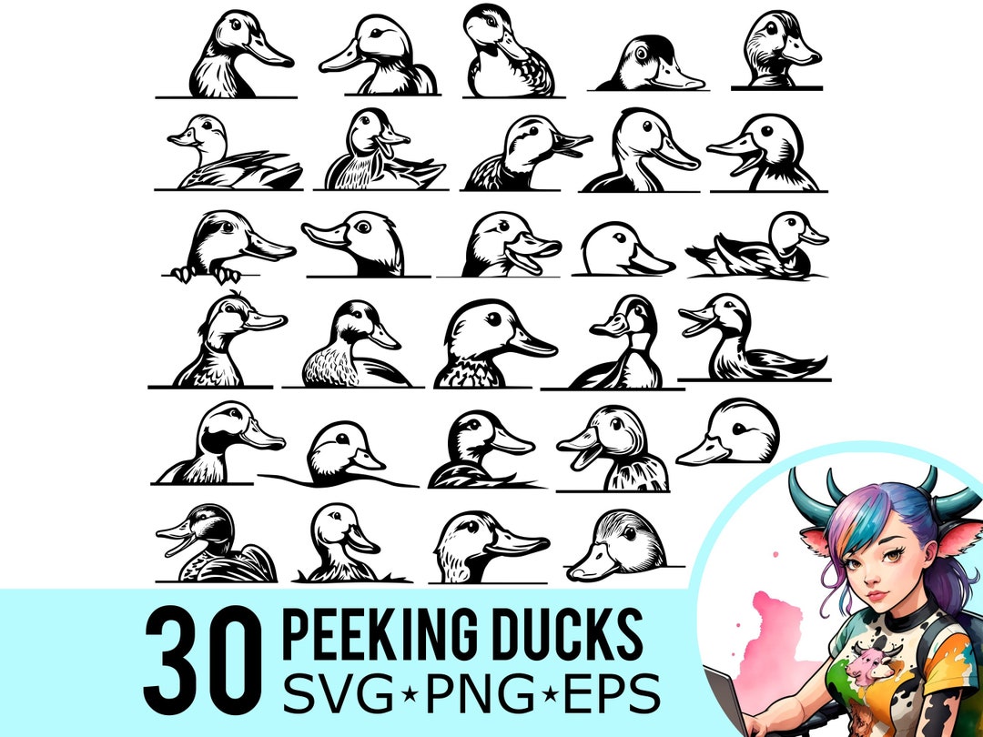 Peeking Duck SVG PNG EPS Clipart, Ducks Silhouette, Farm Life Animal ...