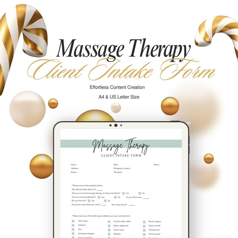 Massage Therapy Client Intake Form Customizable and Printable Template ...