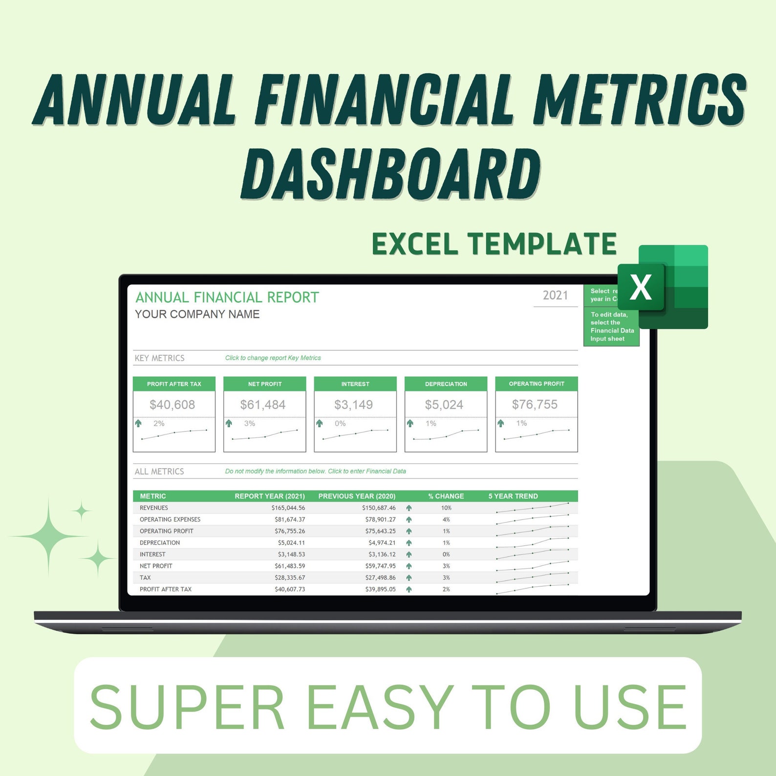 Annual Financial Metrics Dashboard Excel Templates Business Financial ...