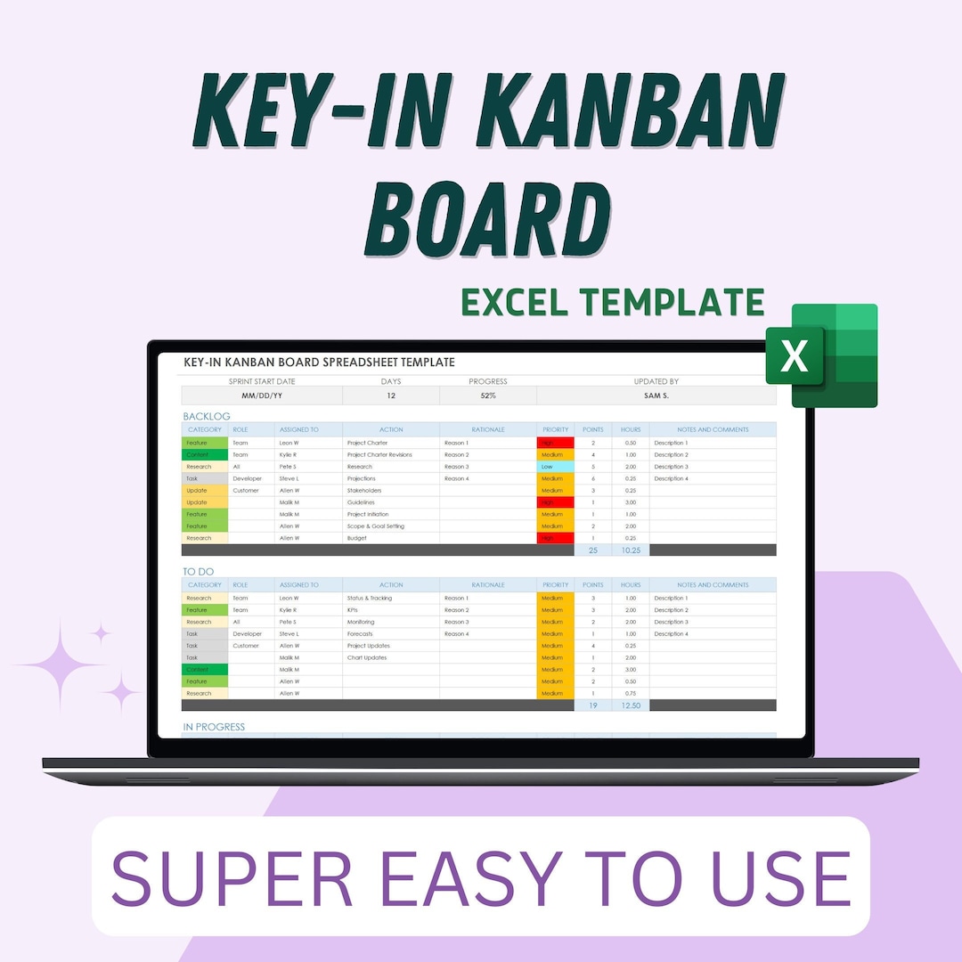 Key-in Kanban Board Excel Template | Excel Templates | Project Tasks ...