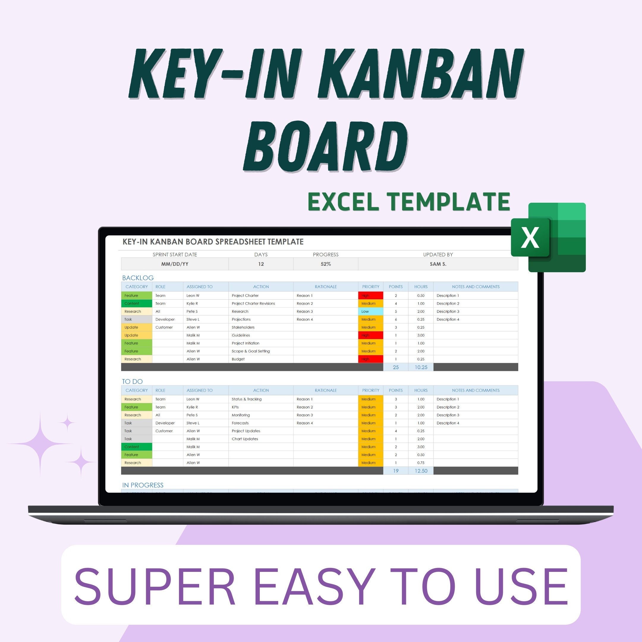 Key-in Kanban Board Excel Template | Excel Templates | Project Tasks ...